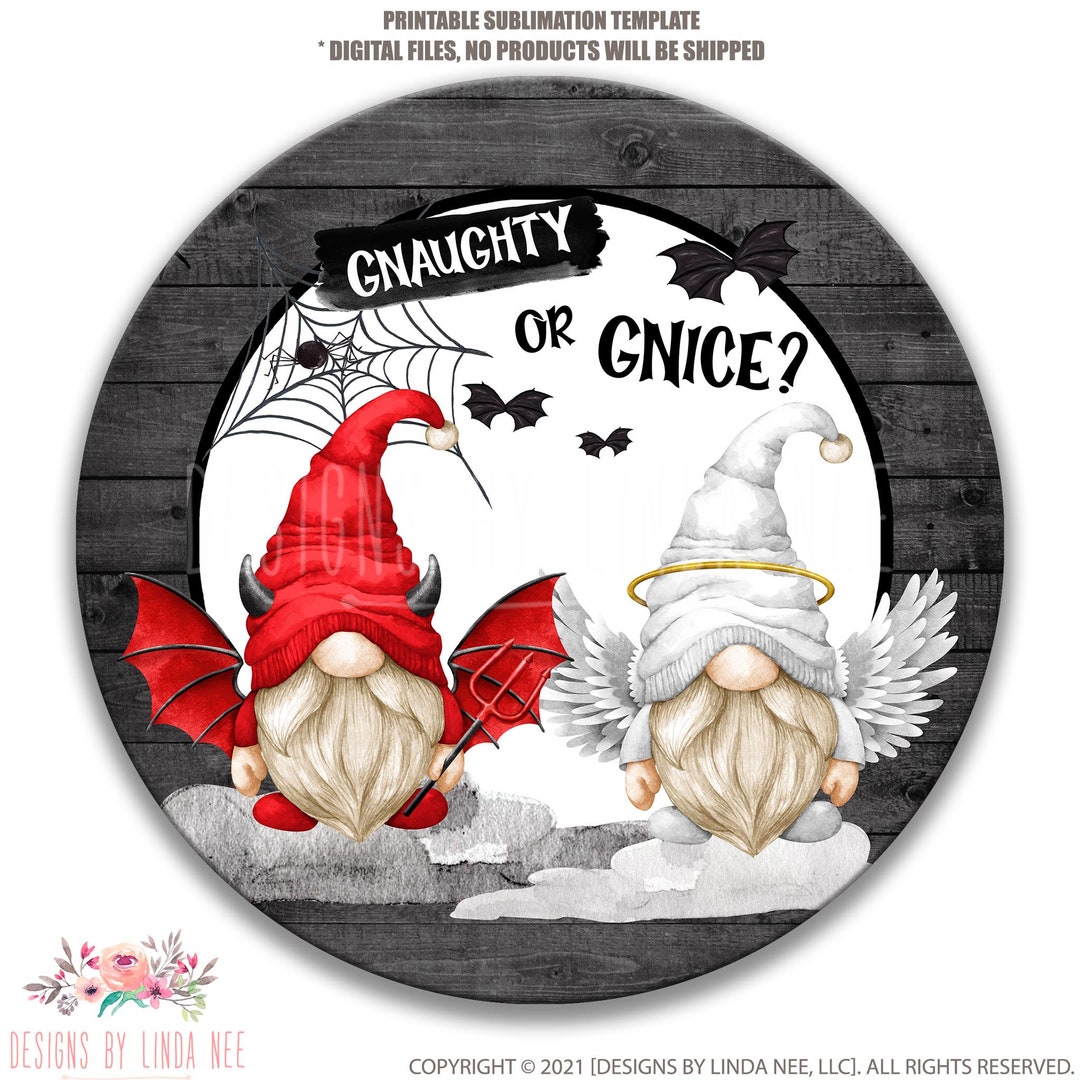 Devil Gnome Halloween Sign Printable, Angel Gnome Sublimation Graphics ...