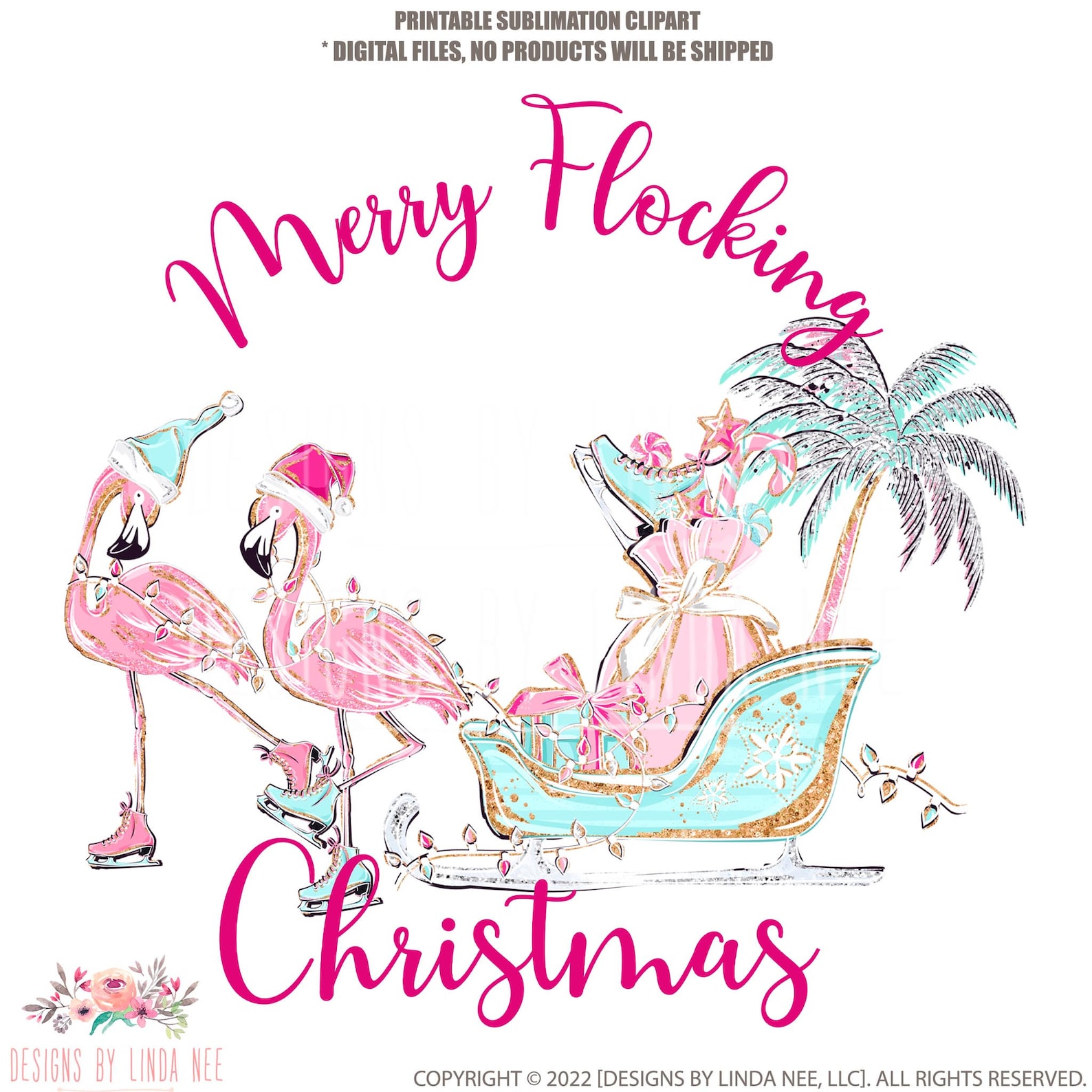 Christmas Flamingo Clipart, Tropical Christmas, Beach, Santa, Birds ...