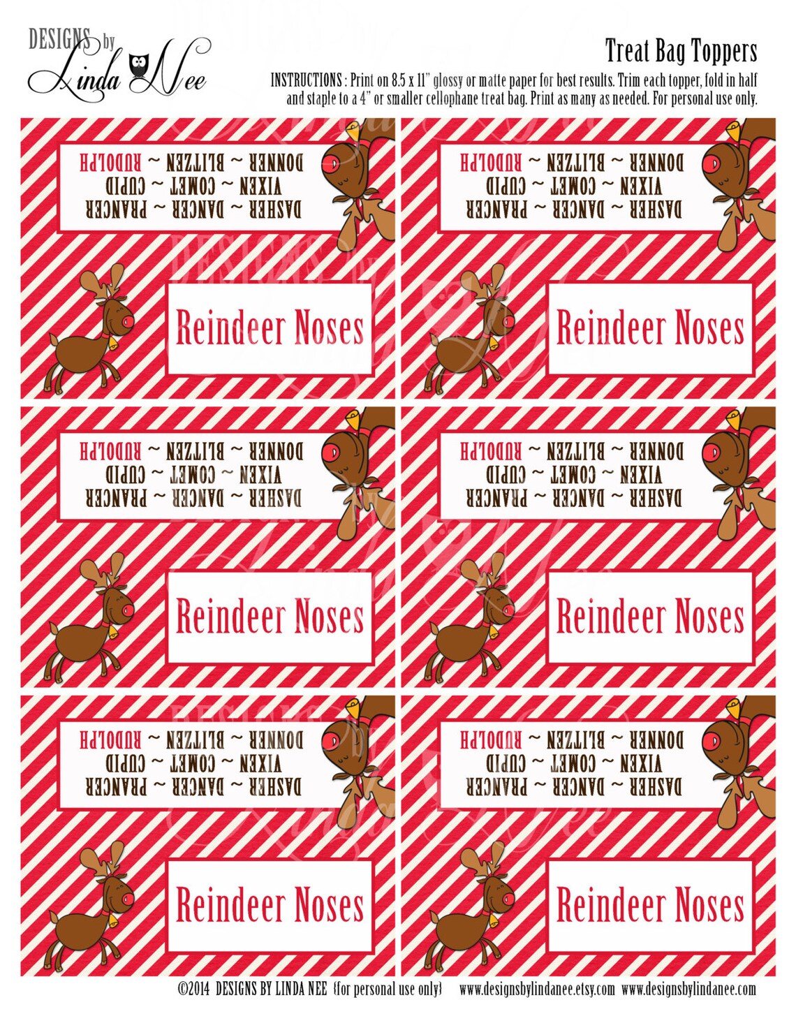 Christmas Treat Bag Toppers Reindeer Noses Printable Rudolph | Etsy