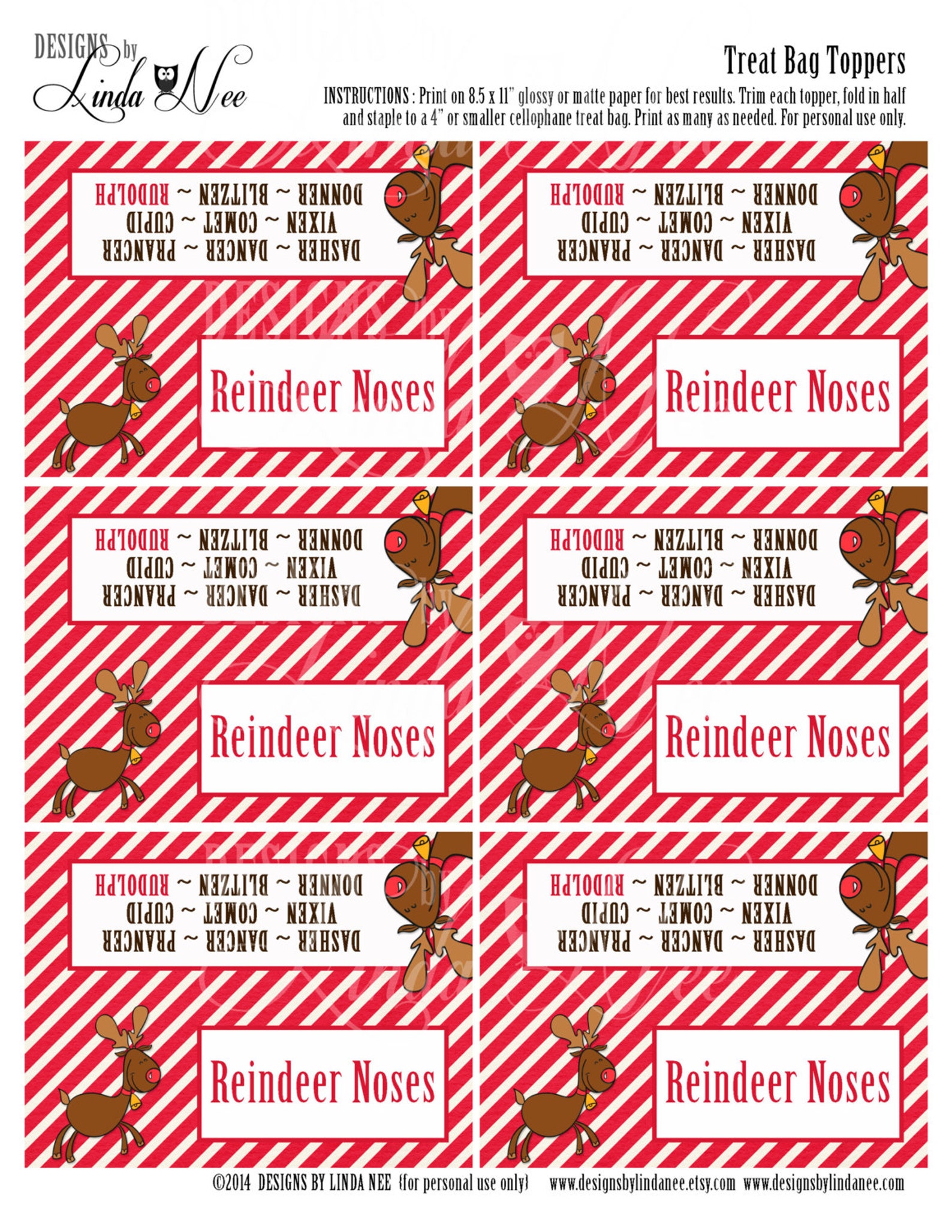 Christmas Treat Bag Toppers Reindeer Noses Printable Rudolph | Etsy