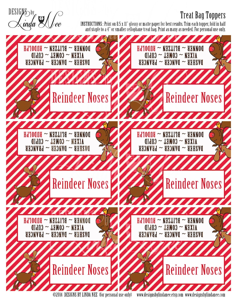 Christmas Treat Bag Toppers Reindeer Noses Printable Rudolph - Etsy