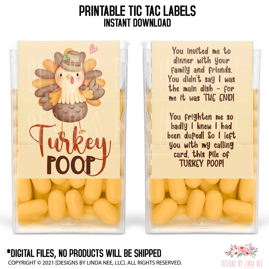 Tic Tac Turkey Poop Labels, Printable Thanksgiving Labels, DIY ...