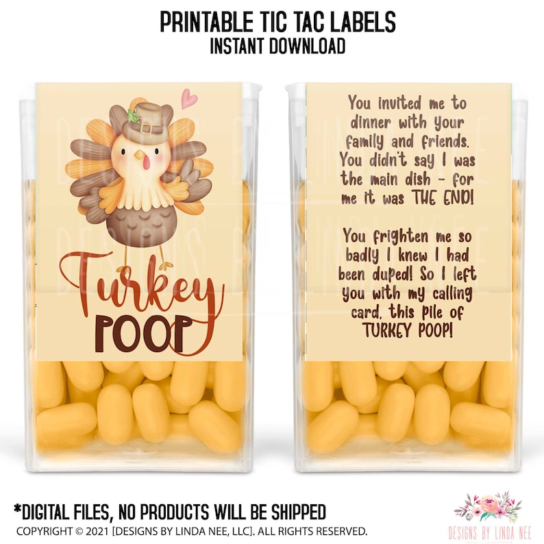 Tic Tac Turkey Poop Labels, Printable Thanksgiving Labels, DIY ...