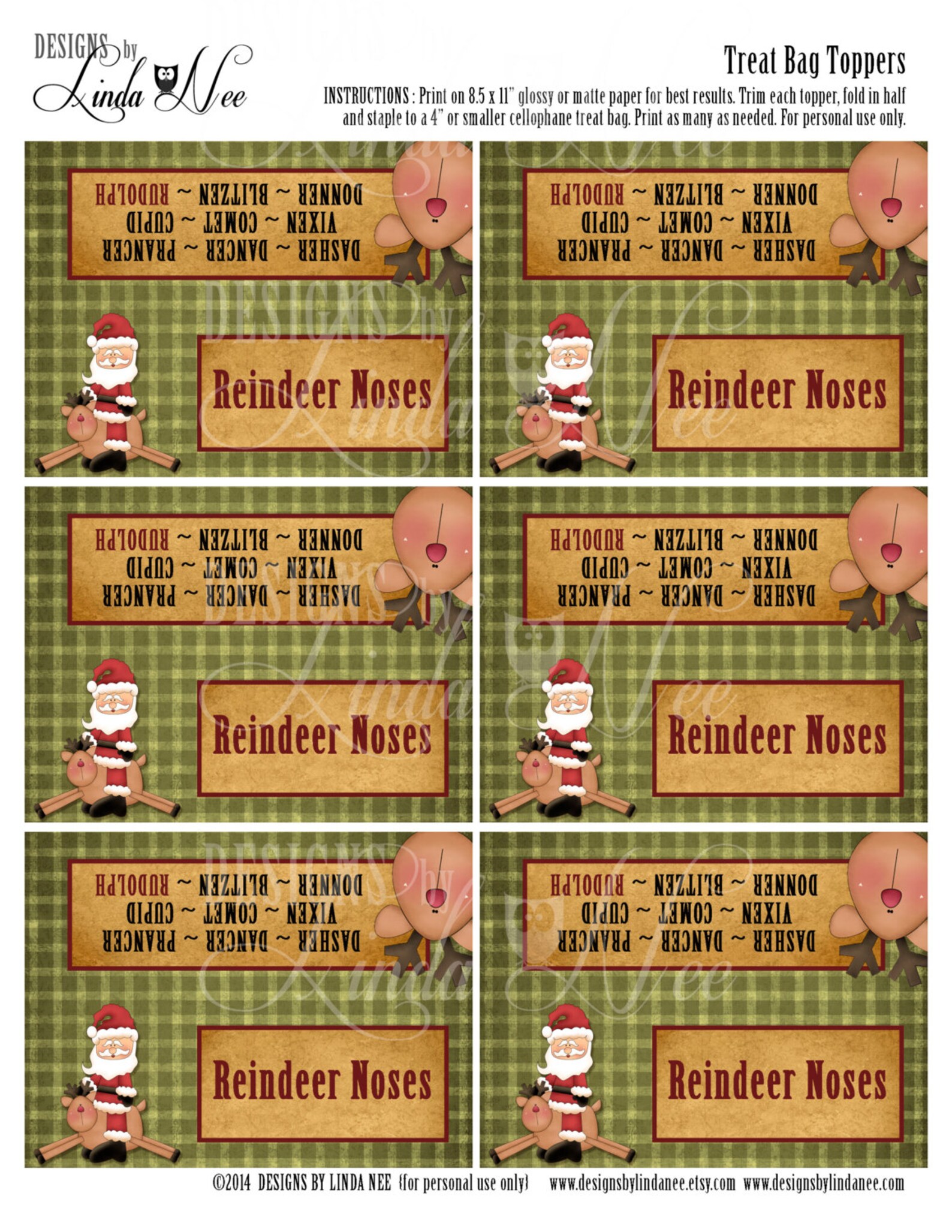 Reindeer Noses Treat Bag Topper Printable Candy Bags Funny | Etsy