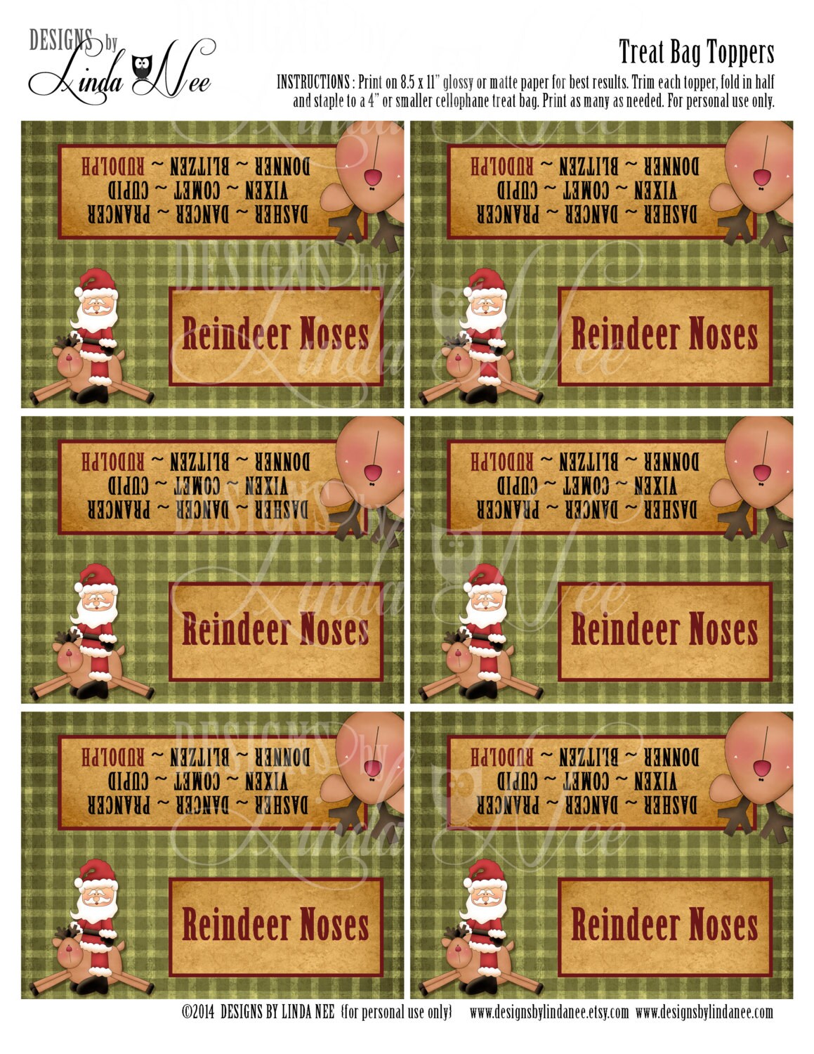 Reindeer Noses Treat Bag Topper Printable Candy Bags Funny | Etsy