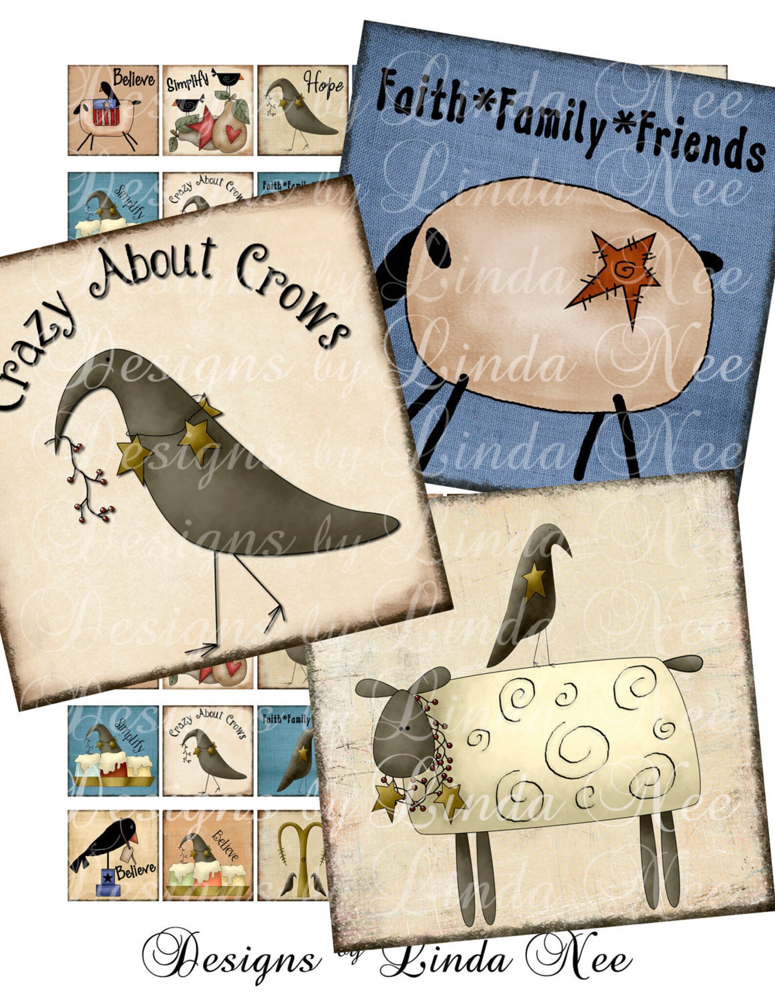 Printable COUNTRY Crows Square Images Digital Collage Sheet - Etsy