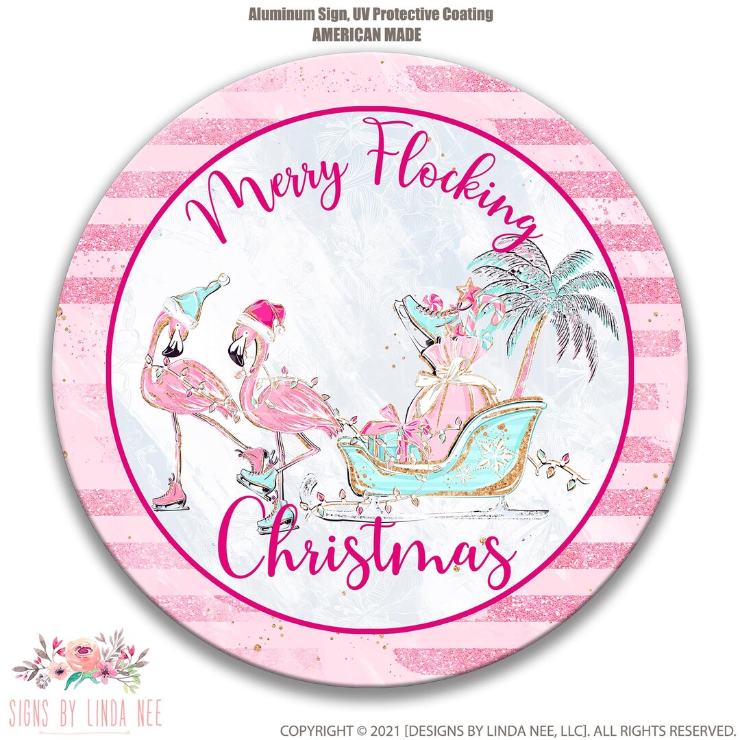 Christmas Flamingo Wreath Sign, MERRY FLOCKING Christmas Sign, Beach ...