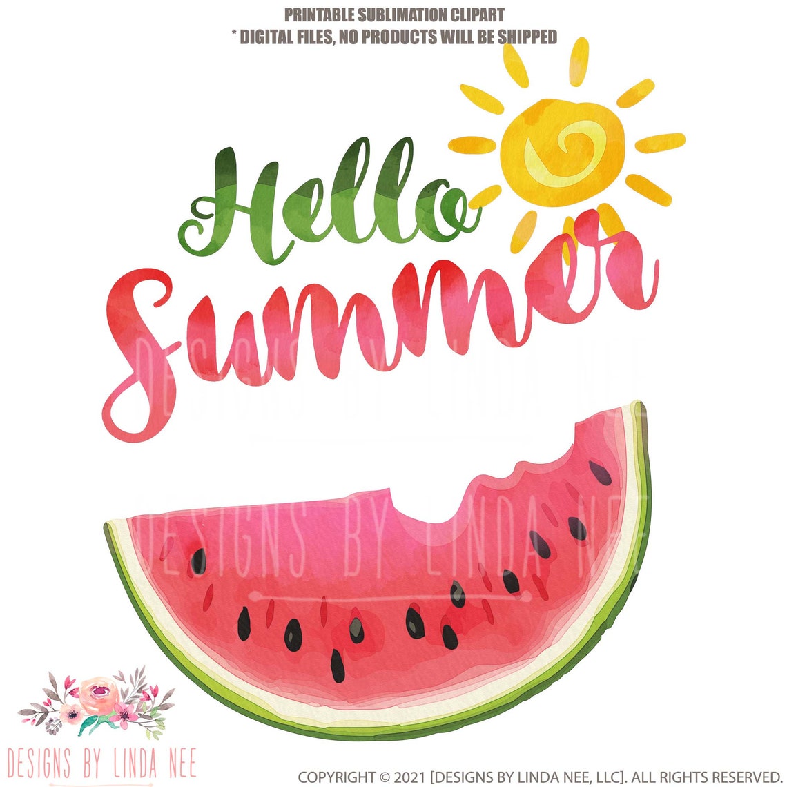Hello Summer Watermelon PNG PRINTABLE Sublimation Design | Etsy