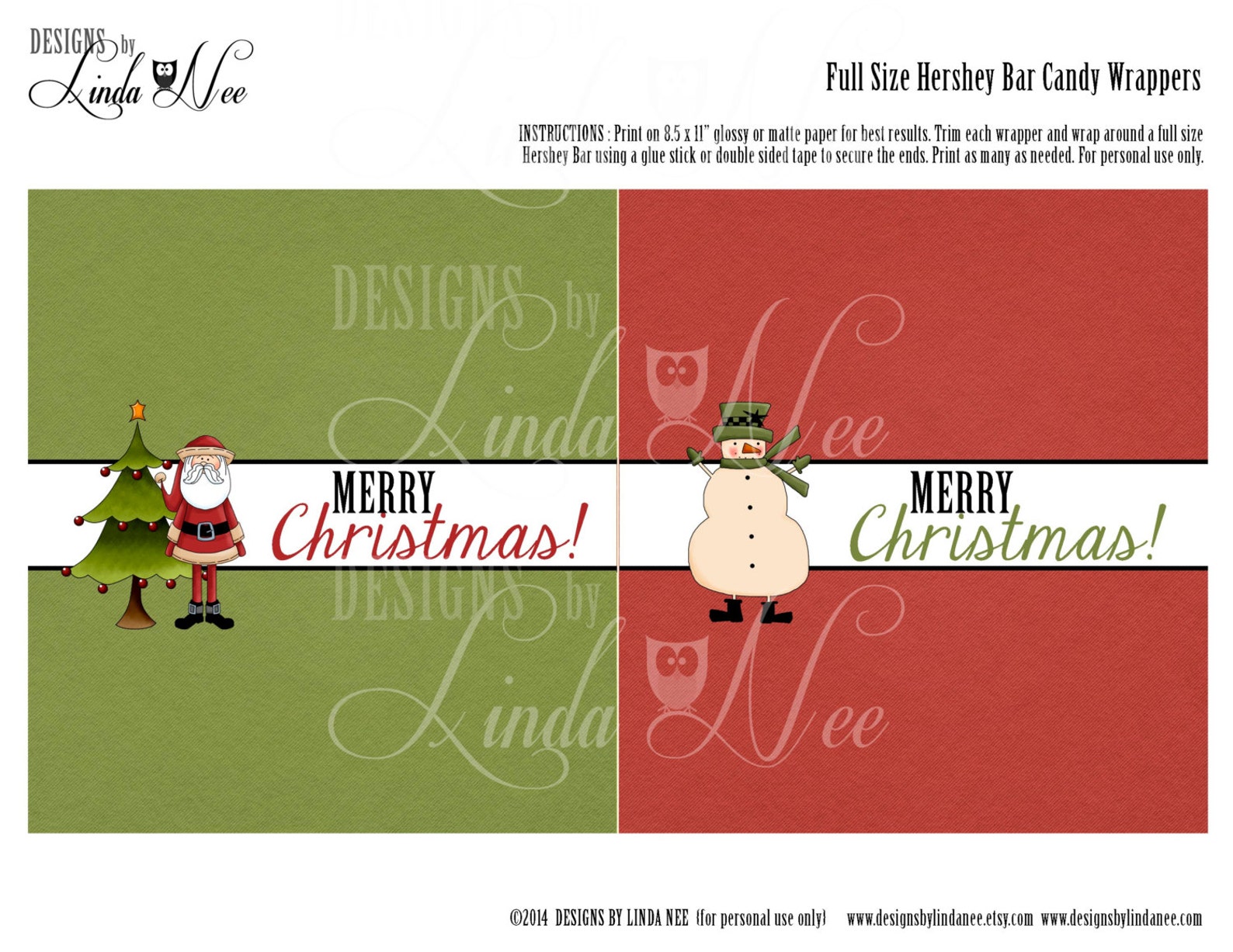 Candy Bar Wrappers Merry Christmas Santa Snowman Christmas - Etsy