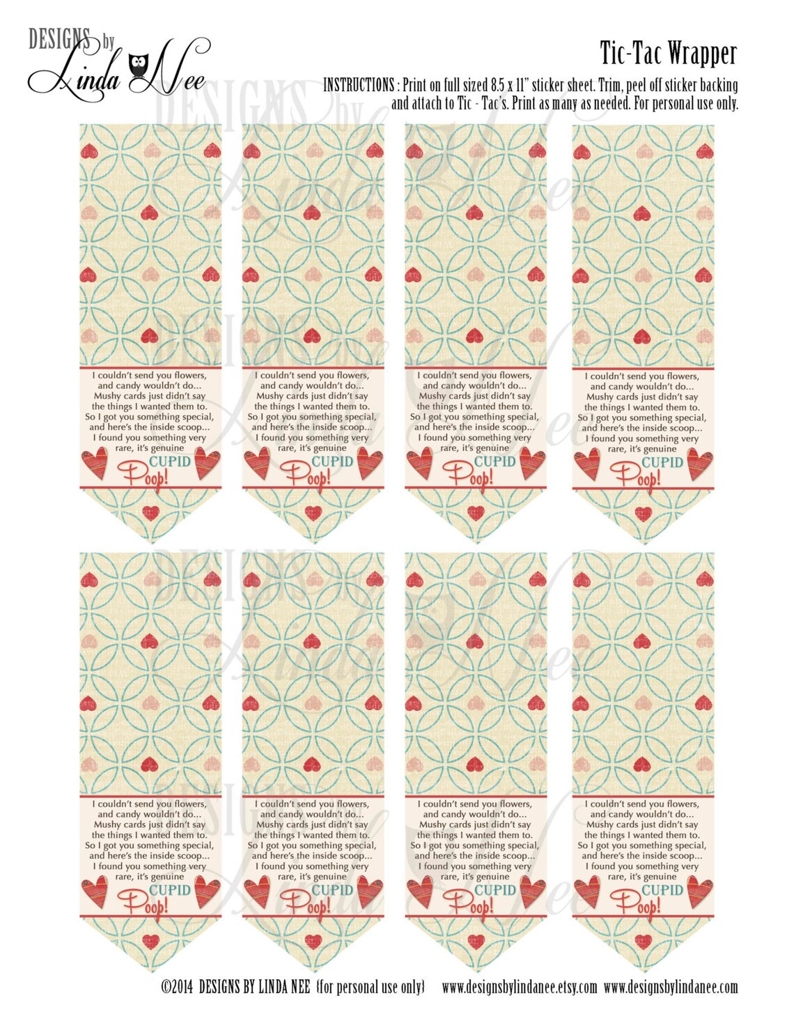 Tic Tac CUPID POOP POEM Valentine Printable Wrapper Party | Etsy