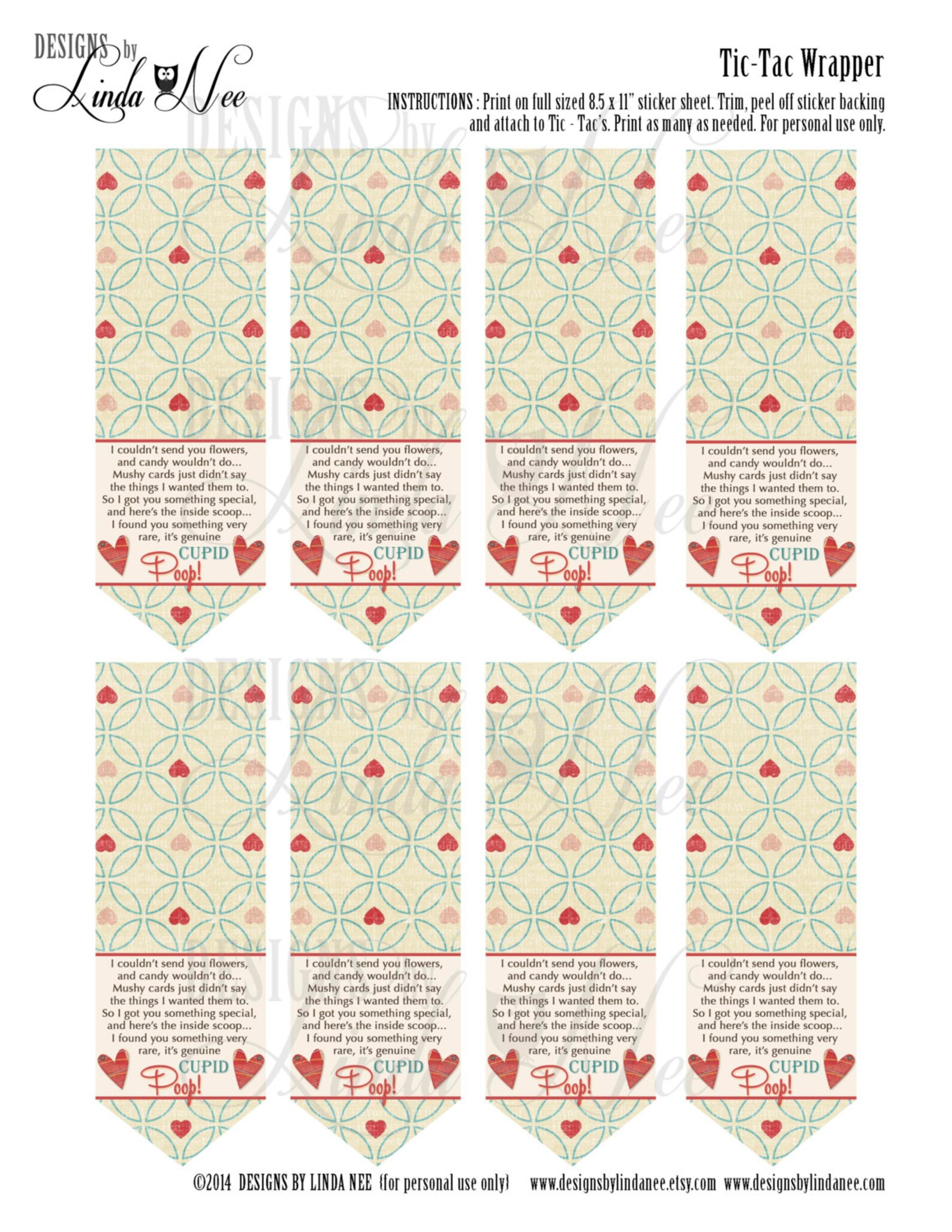 Tic Tac CUPID POOP POEM Valentine Printable Wrapper Party | Etsy