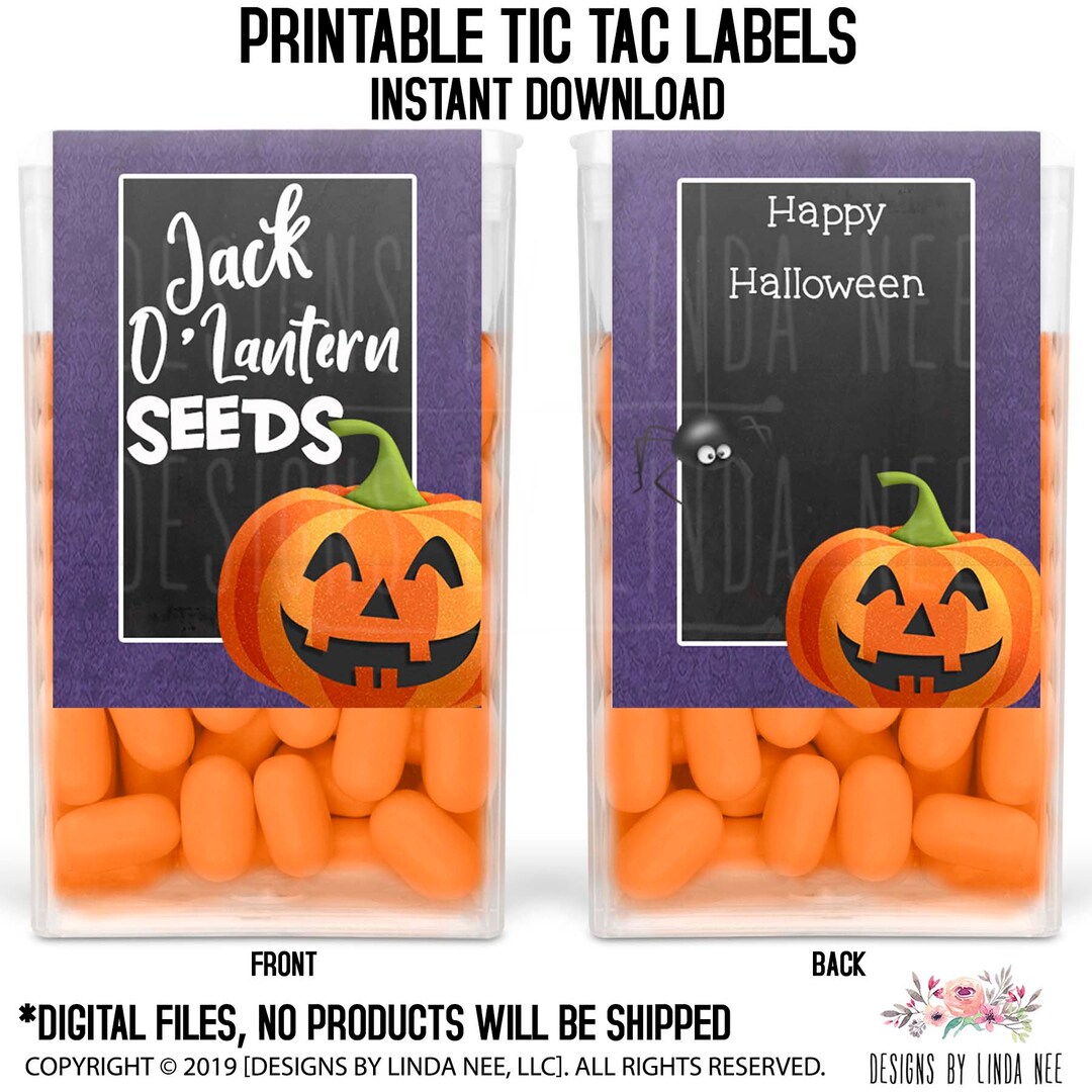 Tic Tac Labels, Jack O'lantern Printable Halloween Labels, Pumpkin DIY ...