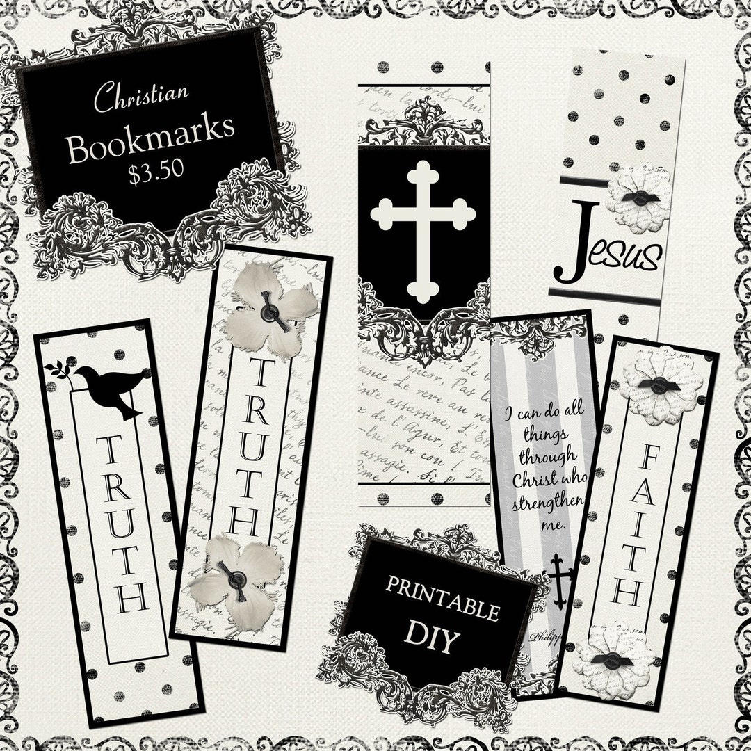 Christian Classic BOOKMARKS, Black and Cream Instant Download ...