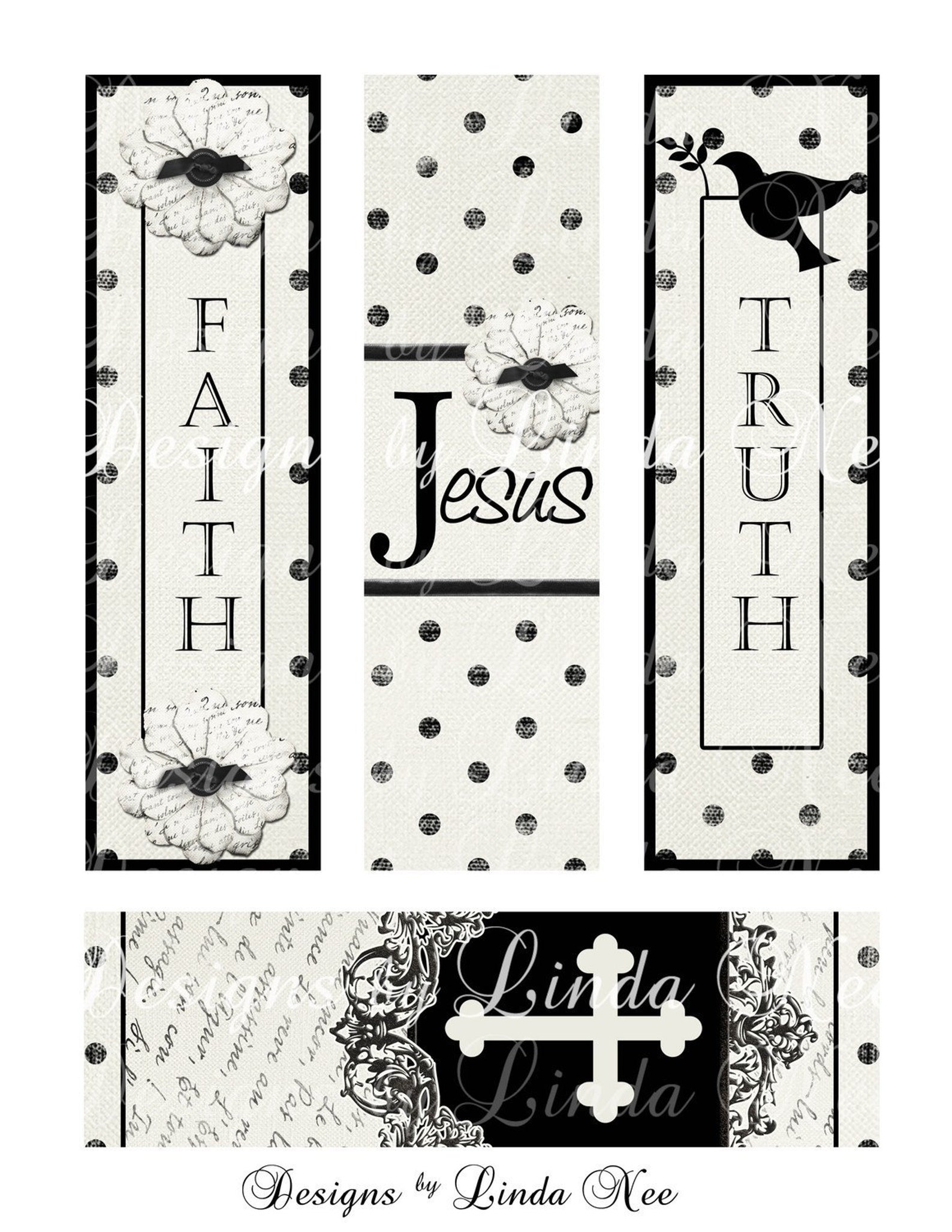Christian Classic BOOKMARKS Black and Cream Instant Download - Etsy