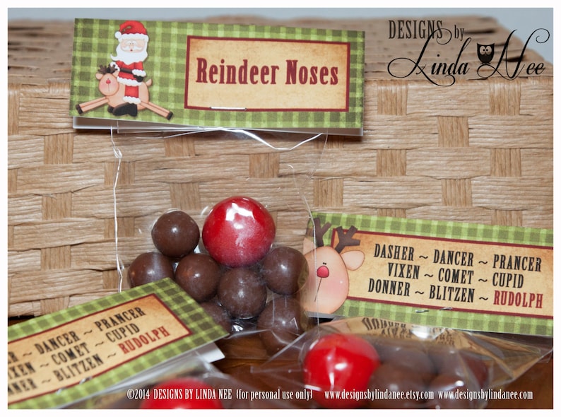 Reindeer Noses Treat Bag Topper Printable Candy Bags Funny | Etsy