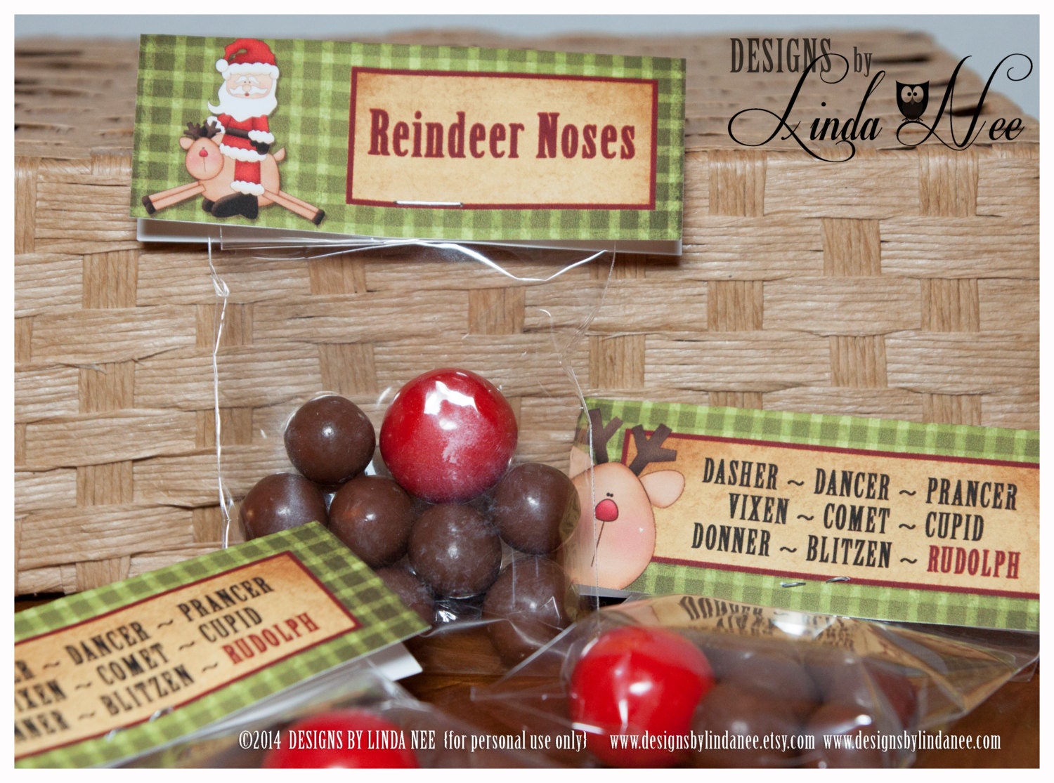 Reindeer Noses Treat Bag Topper Printable Candy Bags Funny | Etsy