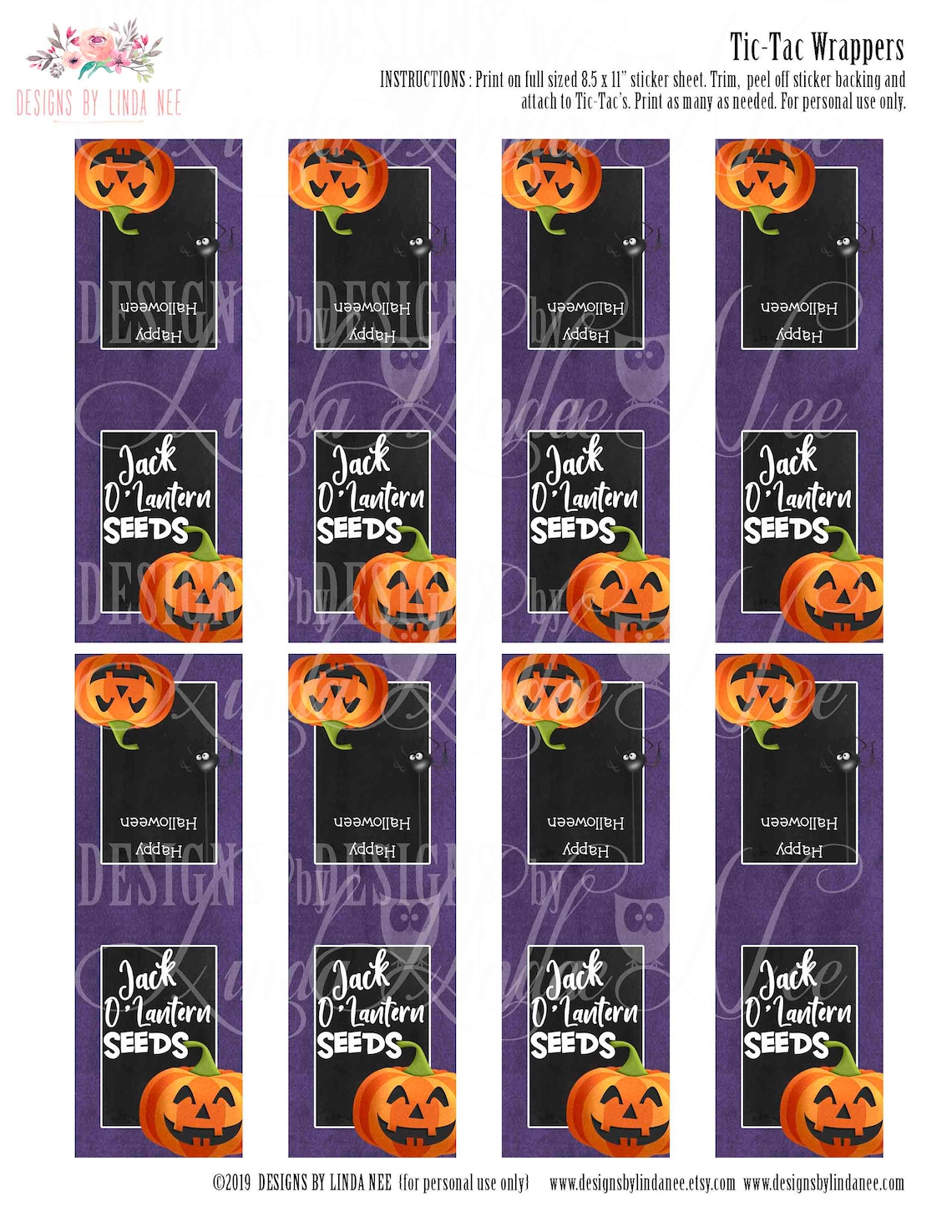 Tic Tac Labels Jack O'lantern Printable Halloween Labels | Etsy