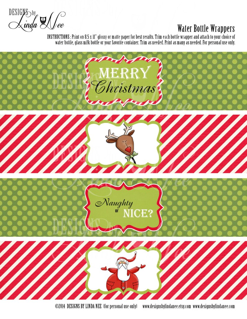 Christmas Water Bottle Wrappers Santa Christmas Water - Etsy