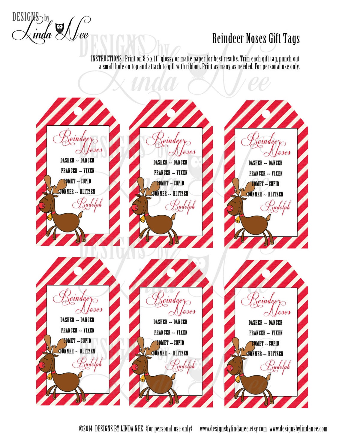 Reindeer NOSES Gift Tag Label Printable Party Package | Etsy