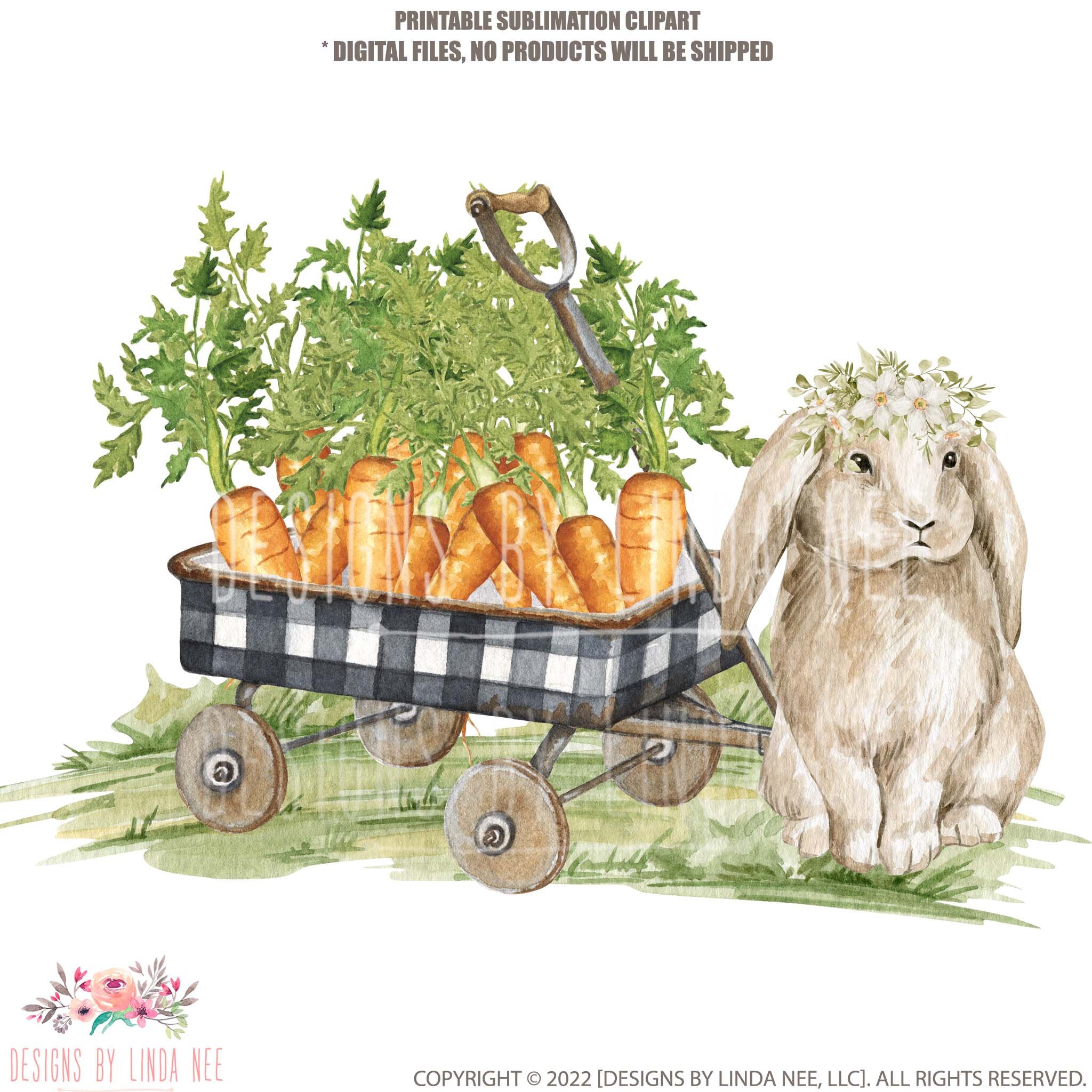 Easter Bunny Wagon PNG Bunny Wagon Full of Carrots Watercolor - Etsy