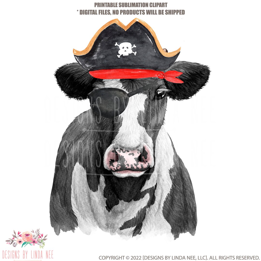 Cute Cow PNG, Pirate Cow Download, Summer Fun Sublimation Cow, Coffee ...