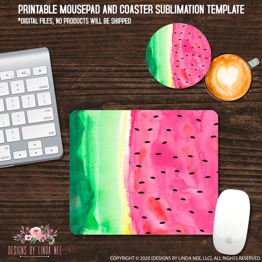 Watermelon Mouse Pad and Coaster Desk Set Sublimation Design, Printable ...