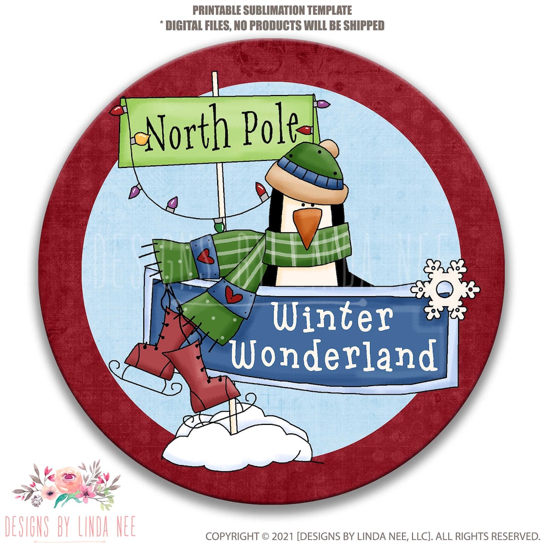 Printable Winter Christmas Penguin Wreath Sign Digital Download, Winter ...