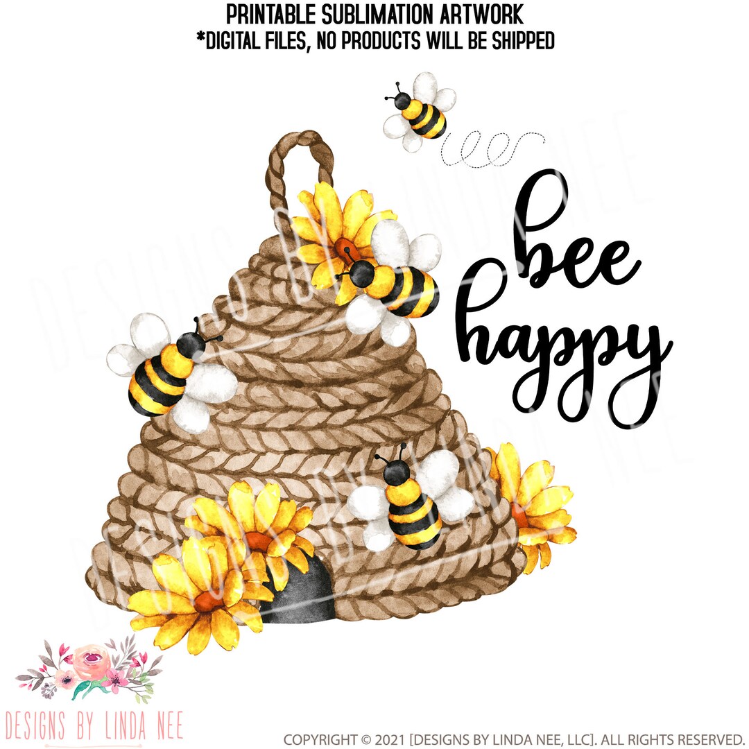 Bee Happy Digital Download, PRINTABLE Bee Happy Png, Sunflowers ...