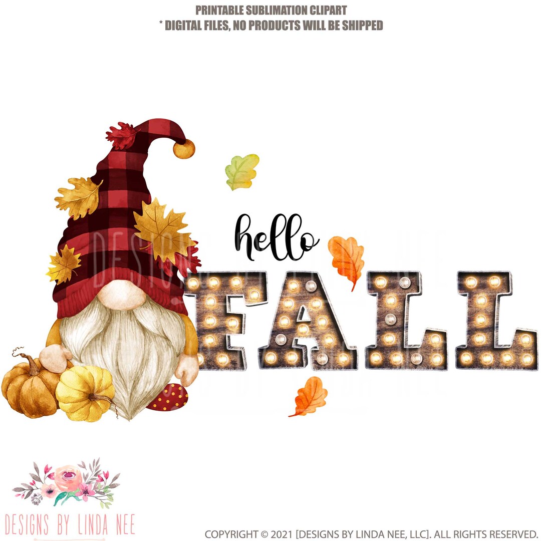 Hello Fall Gnome PNG, Printable Clipart, Pumpkin PNG, Autumn ...