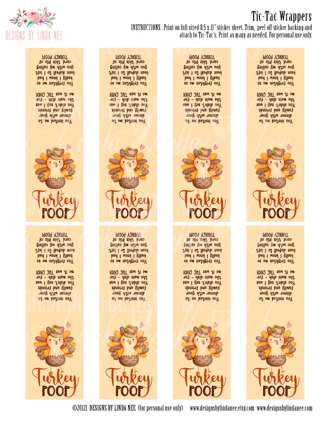 Tic Tac Turkey Poop Labels, Printable Thanksgiving Labels, DIY ...