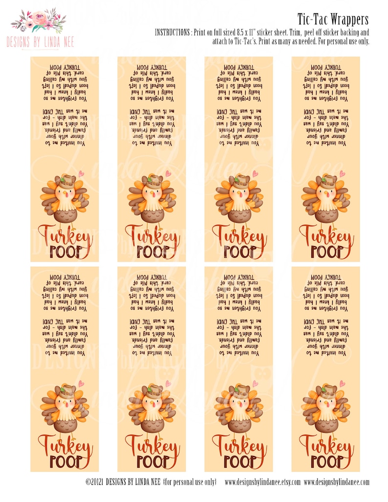 Tic Tac Turkey Poop Labels, Printable Thanksgiving Labels, DIY ...