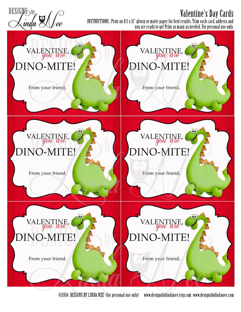 Valentine's Day Card Classroom Dino-mite Valentine's | Etsy