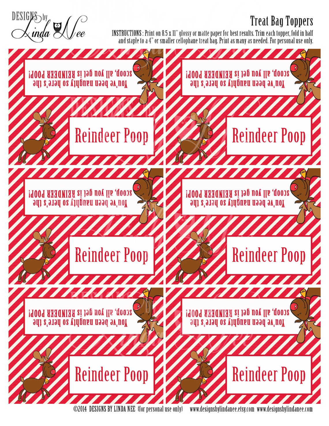 Reindeer Poop Brights - Treat Bag Topper 4" - Printable - Party Package ...