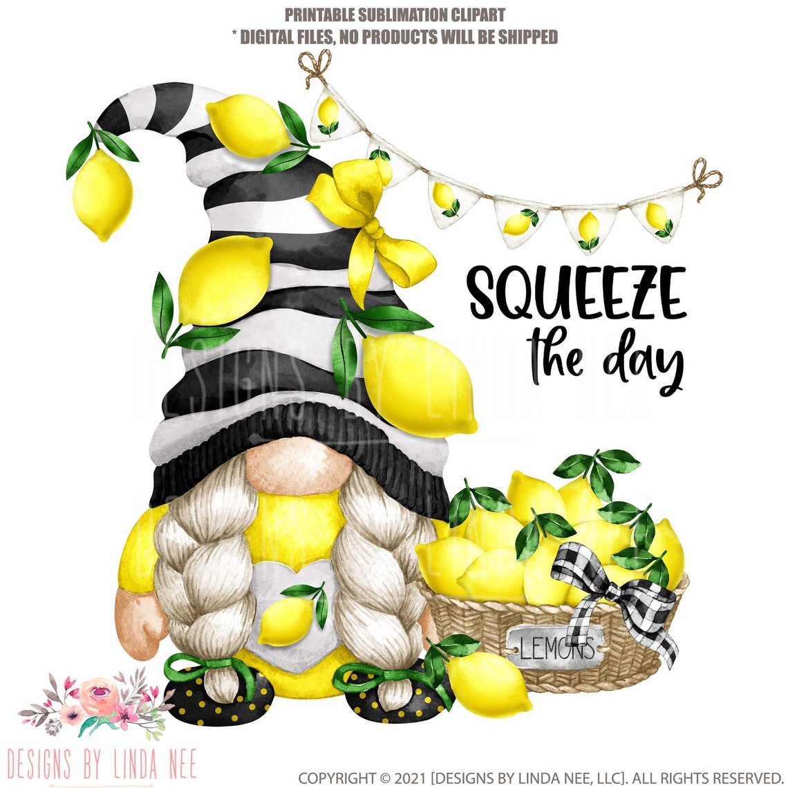 Lemon Gnome Squeeze the Day Digital Download Lemon PNG Gnome - Etsy