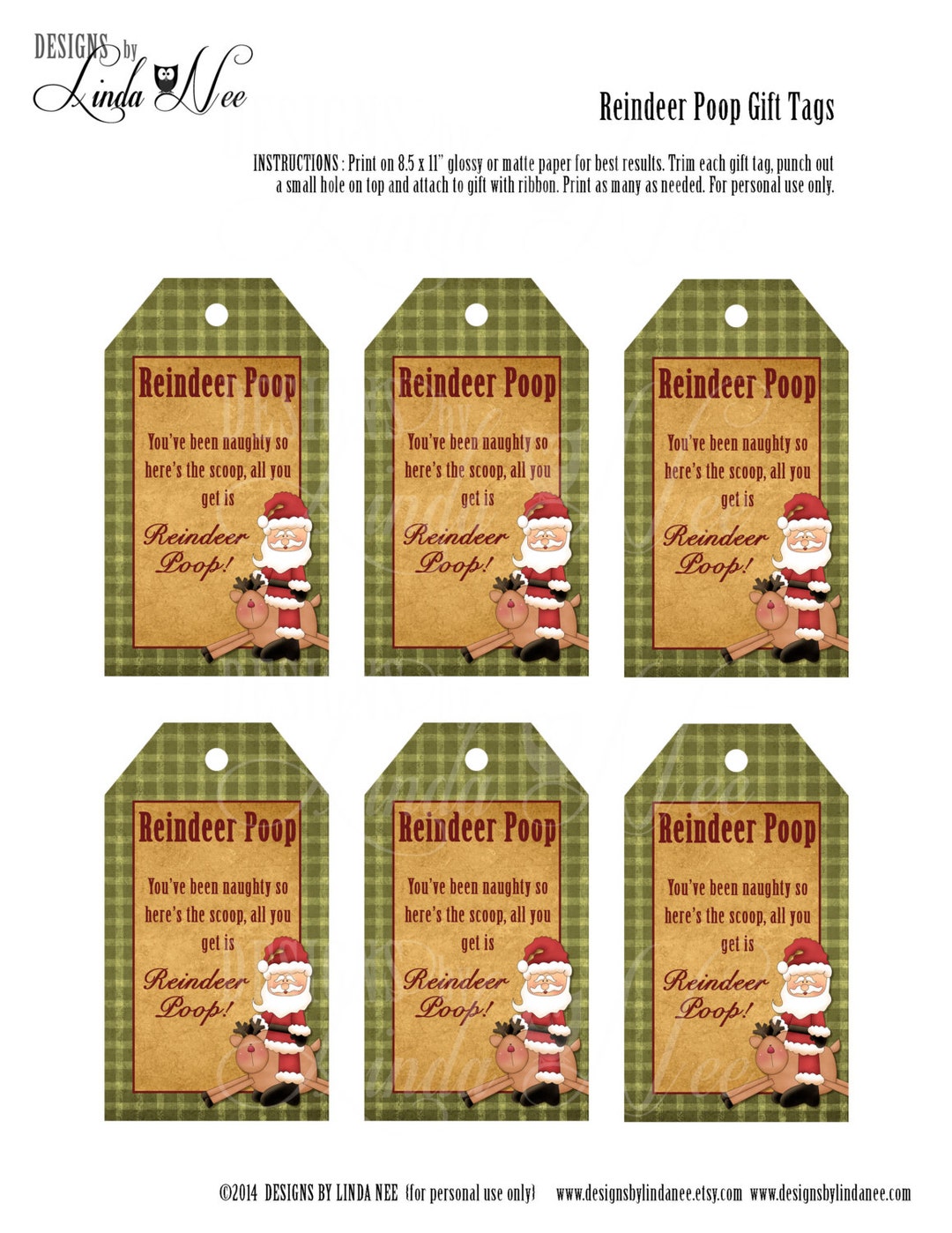 Reindeer Poop Gift Tag Label, Printable Party Package, Rudolph Poop ...