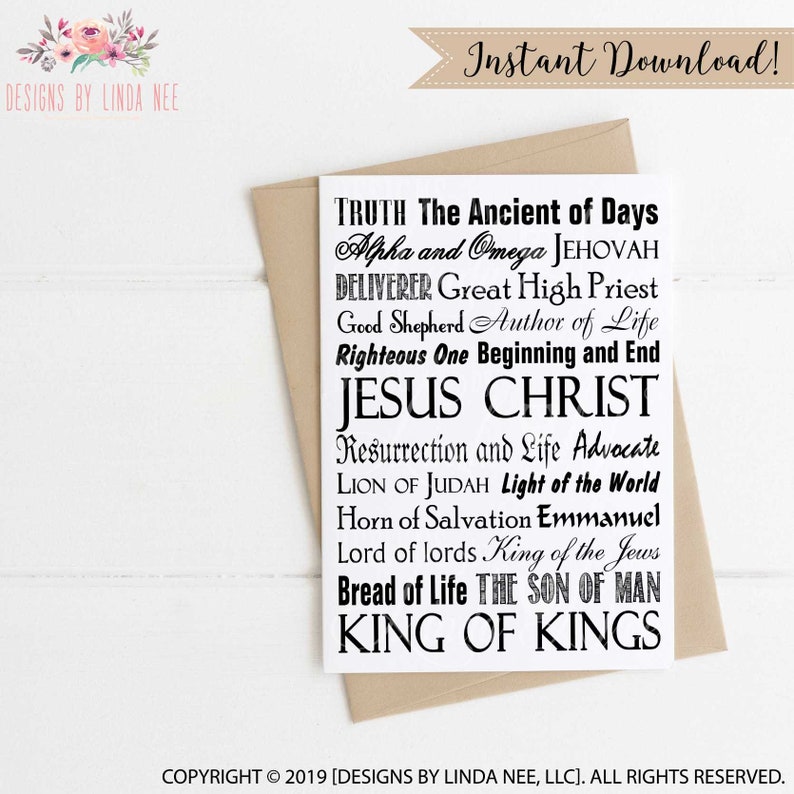Jesus Christ Names of Jesus King of Kings Emmanuel Printable Christian ...