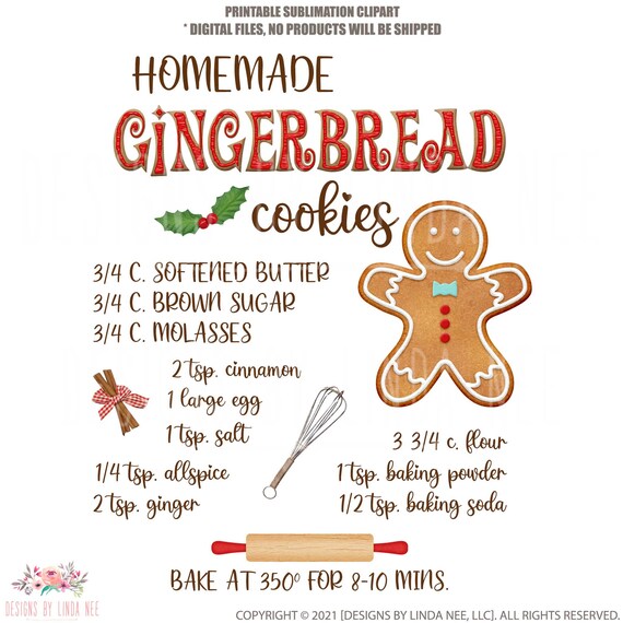 Gingerbread Cookies Recipe PNG Sublimation Wall Art Digital Etsy