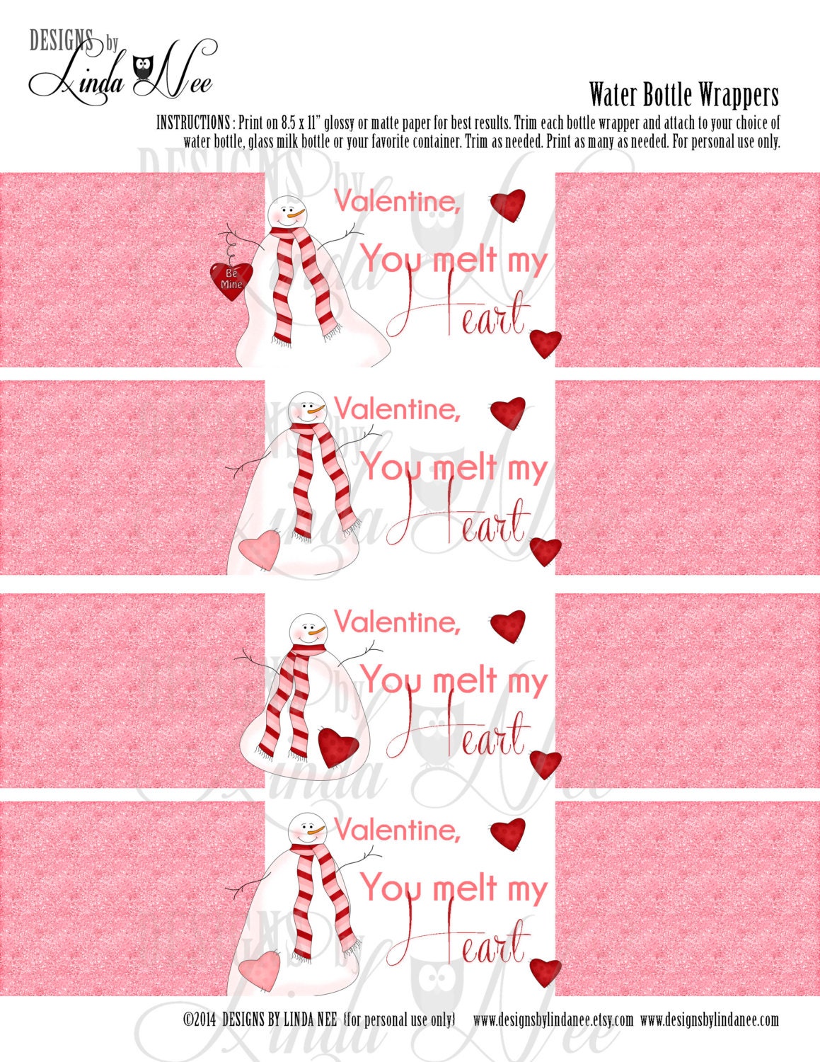 Valentine You Melt My HEART Melting Snowman Water Bottle - Etsy