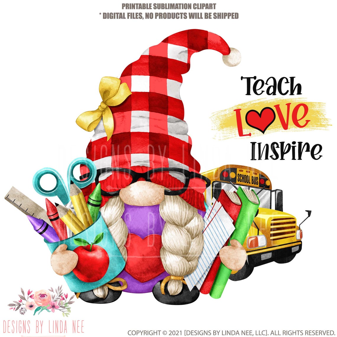 Teacher Gnome Clipart Teacher Digital Design Download | Etsy