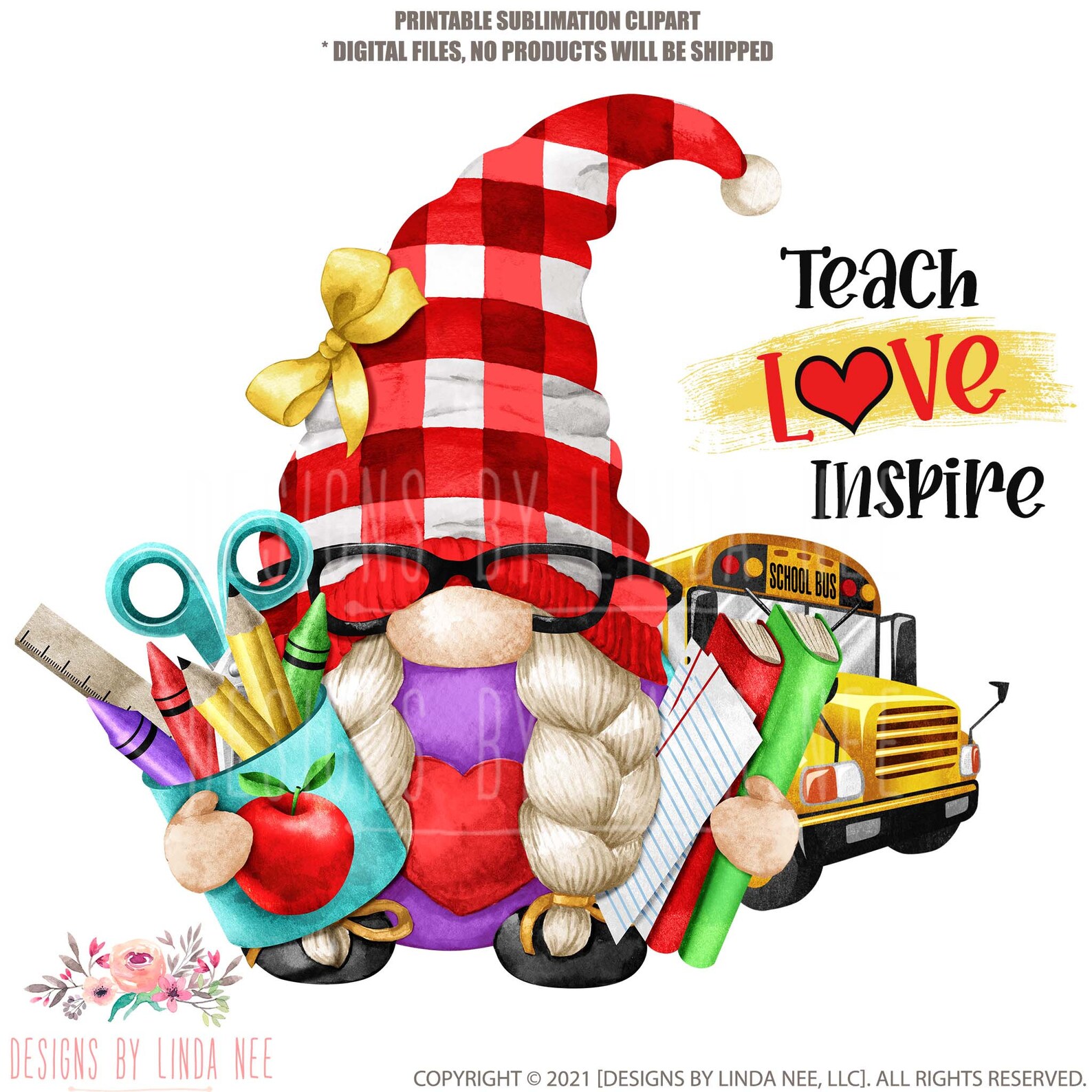Teacher Gnome Clipart Teacher Digital Design Download | Etsy