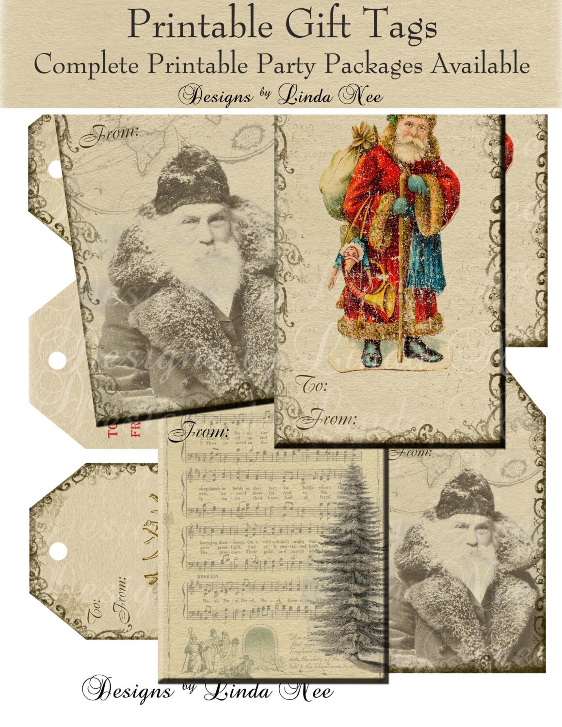 Gift Tags Vintage Santa Christmas Images Digital Collage | Etsy