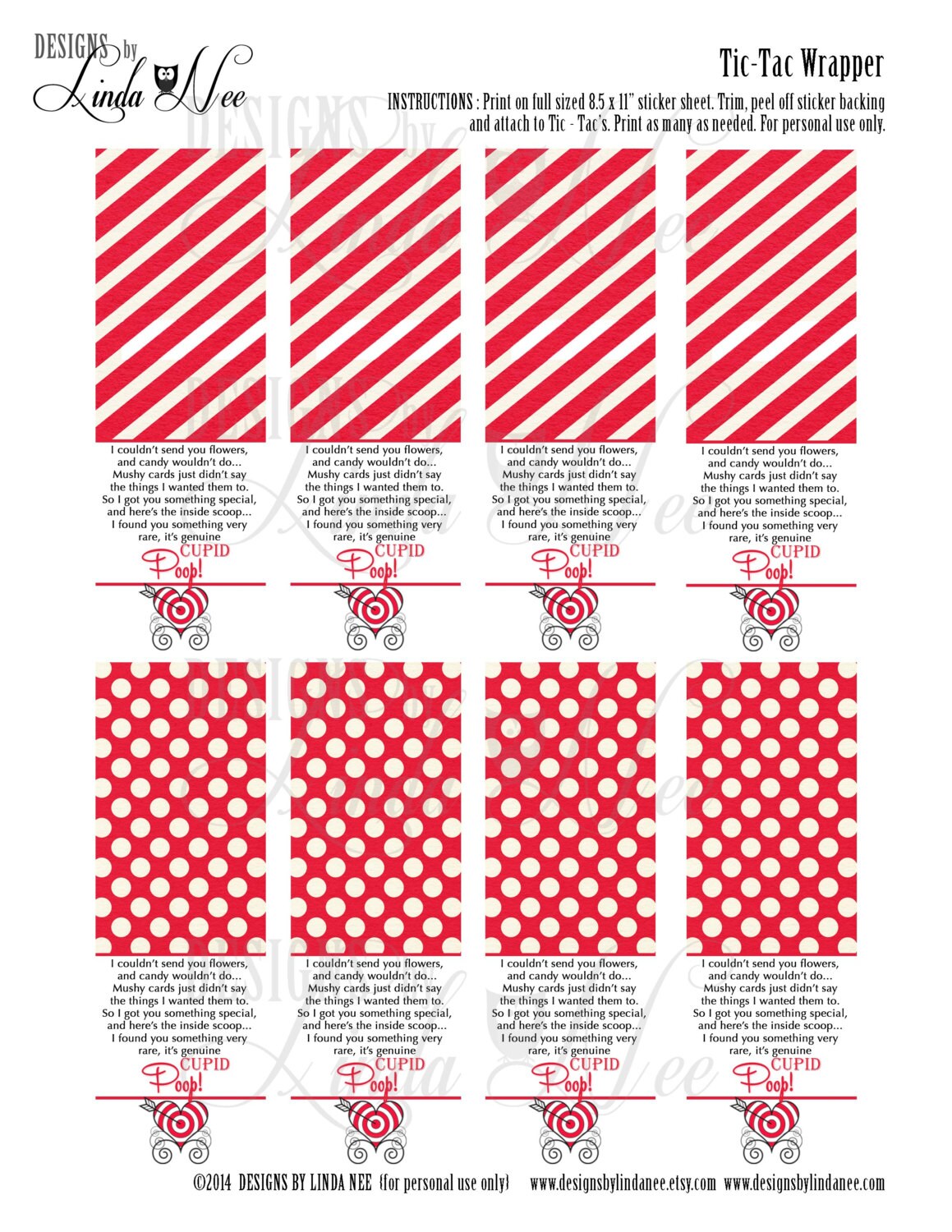 Tic Tac CUPID POOP POEM Heart Valentine Printable Wrapper | Etsy