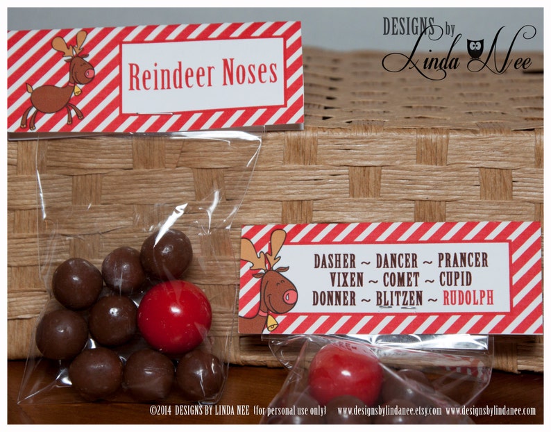 Christmas Treat Bag Toppers Reindeer Noses Printable Rudolph | Etsy