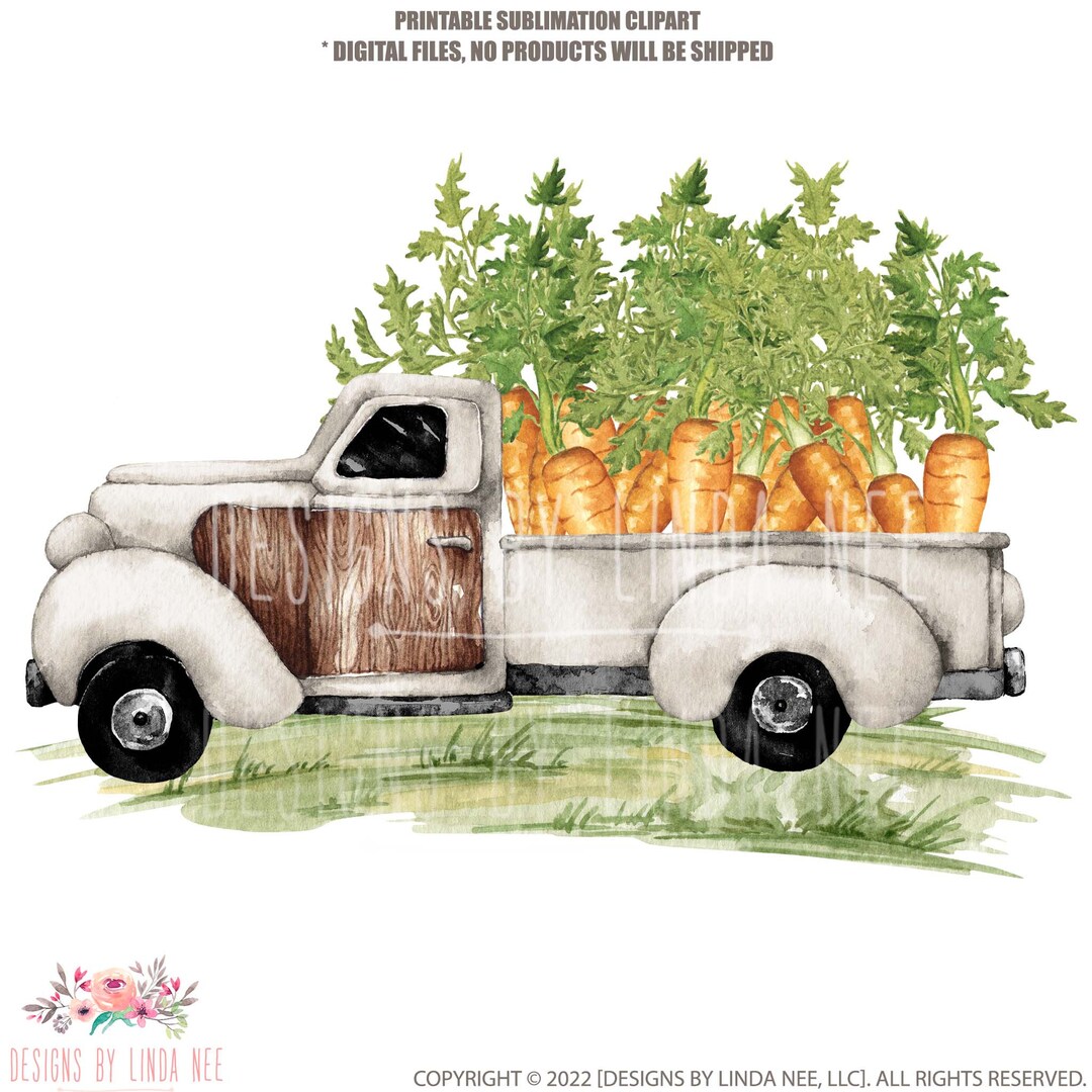 Easter Bunny Truck Full of Carrots PNG, Bunny Truck Carrots Watercolor ...