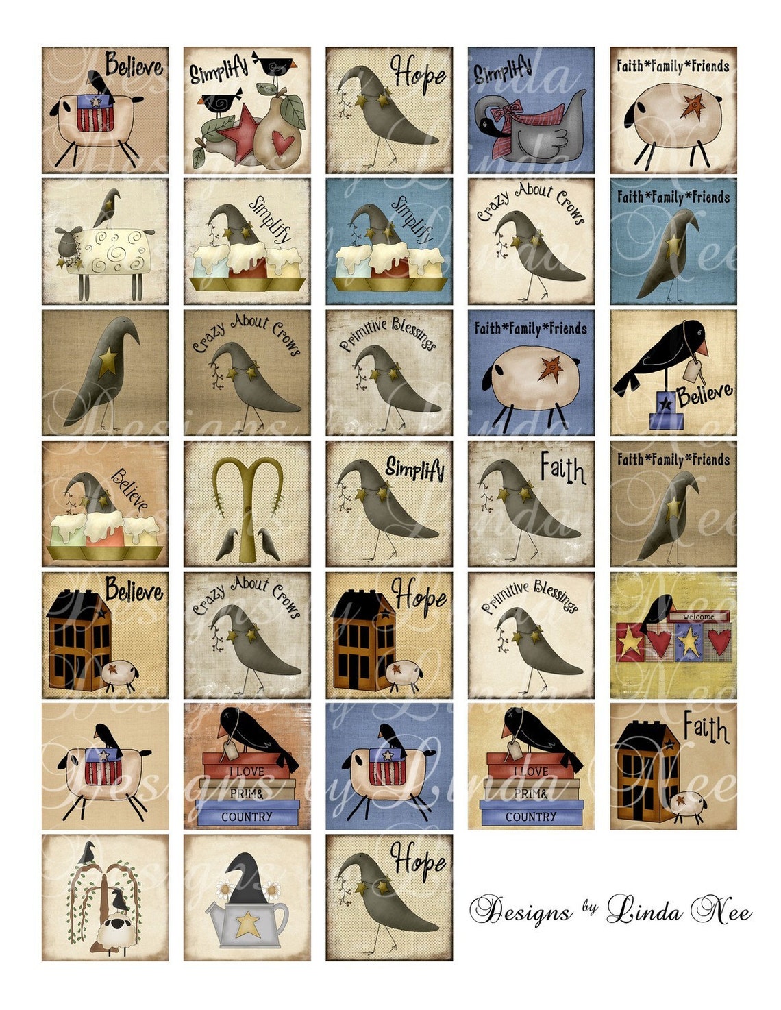 Printable COUNTRY Crows Square Images Digital Collage Sheet - Etsy