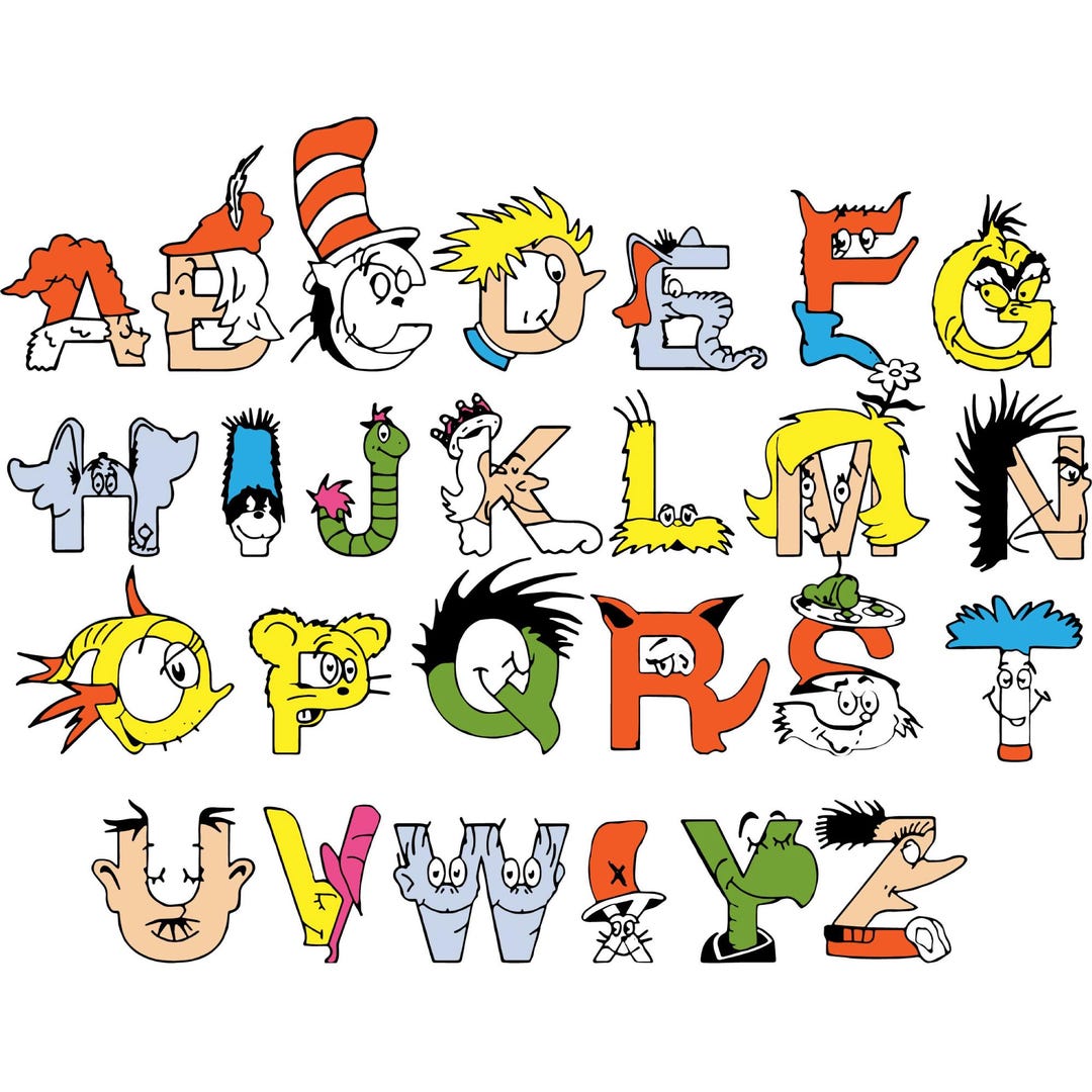 Dr. Seuss Alphabet Png, Dr. Seuss Bundle, Cat in the Hat PNG, Dr. Seuss ...