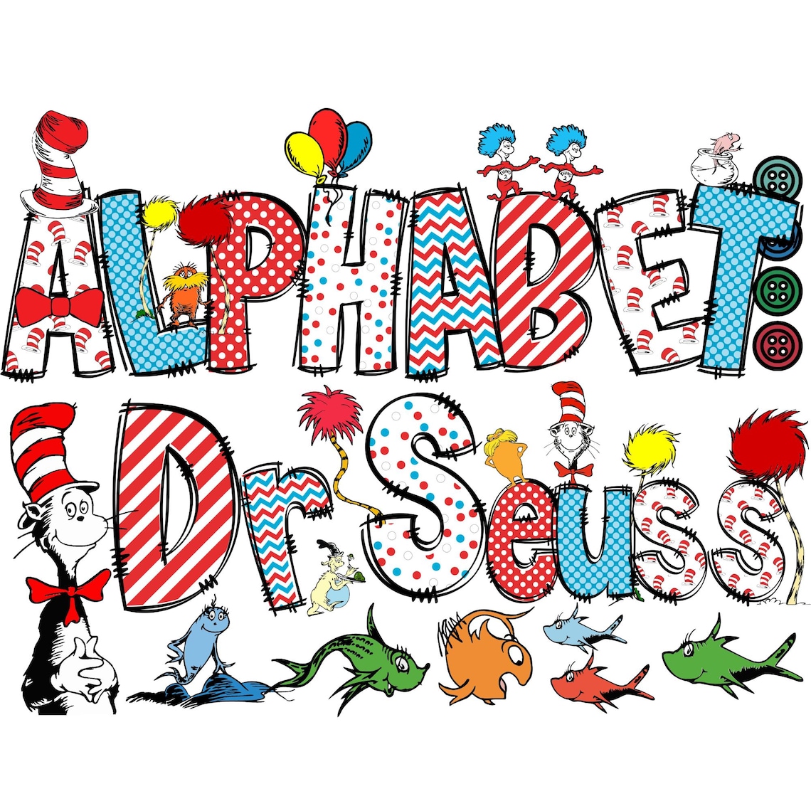 Dr. Suess Alphabet Png, Dr. Suess Bundle, Cat in the Hat PNG, Dr. Suess ...