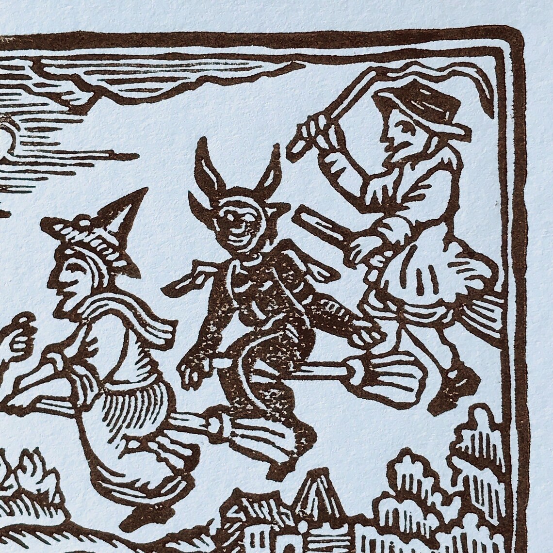 Witches on Brooms Hand Printed Linocut Art Print - Etsy