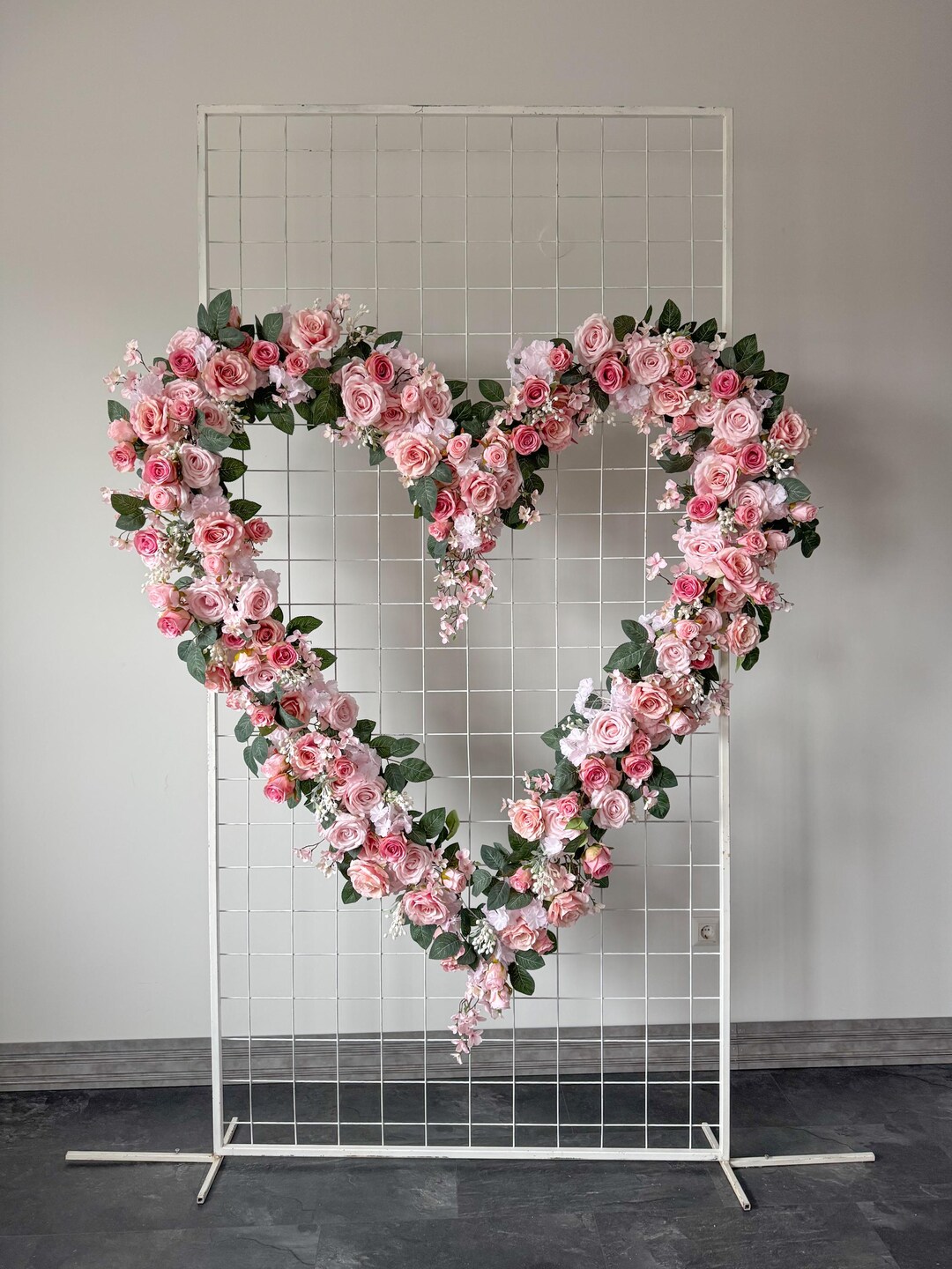 Heart Flower Arch, Pink Roses Garland, Silk Flowers Arrangement, Arbor ...
