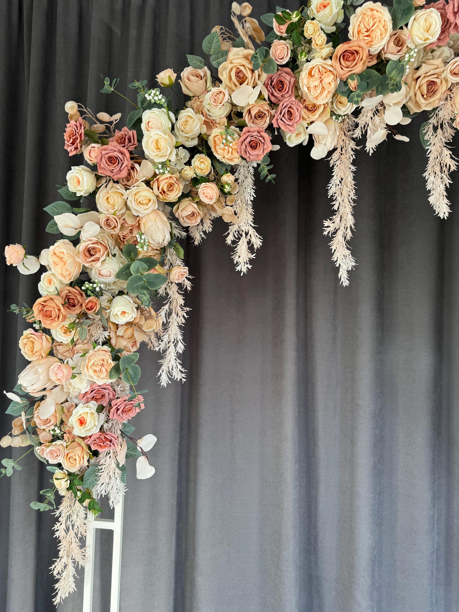 Wedding Flower Arch, Beige Peach Roses, Protea Wedding Decor, Hydrangea ...